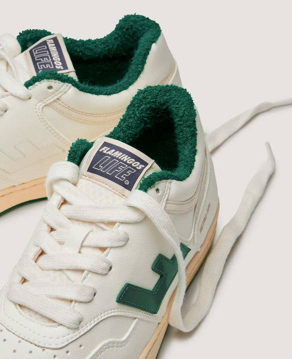 Baskets vegan en recyclé | blanc et vert "retro 90s pearl vanilla forest"