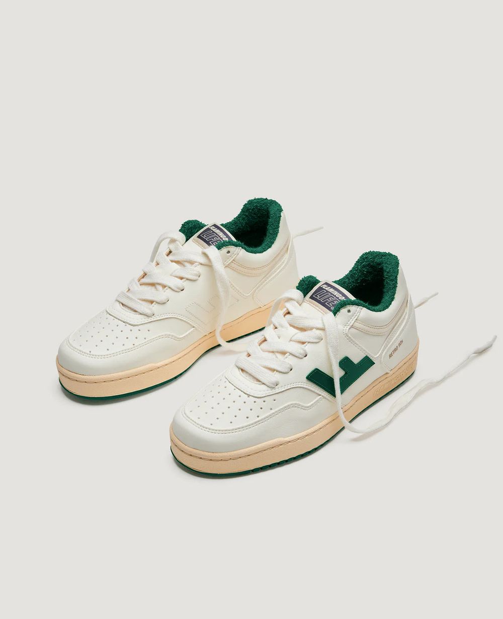 Baskets vegan en recyclé | blanc et vert "retro 90s pearl vanilla forest"