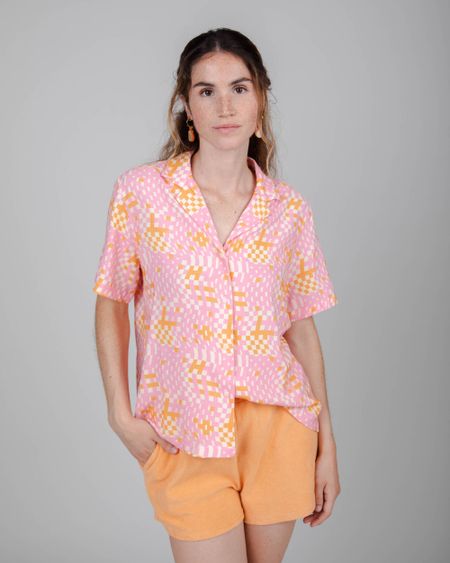 Chemiser rose en ecovero et lin - dizzy aloha blouse pink femme